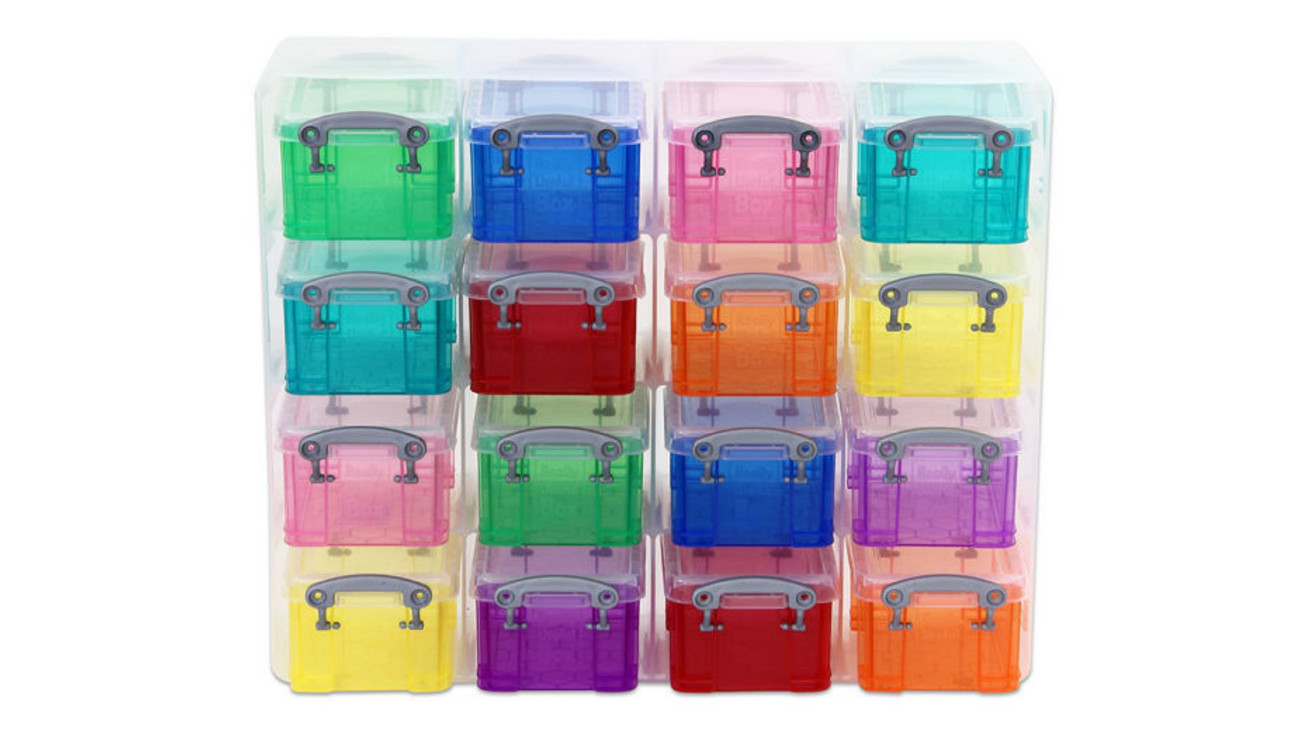 16 bunte Sortierboxen im Transparentschuber - betzold.at