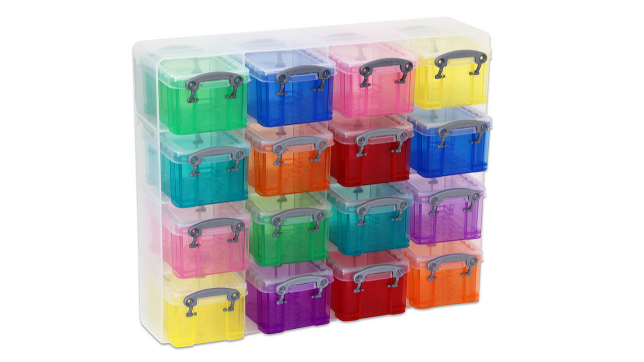 16 bunte Sortierboxen im Transparentschuber - betzold.at